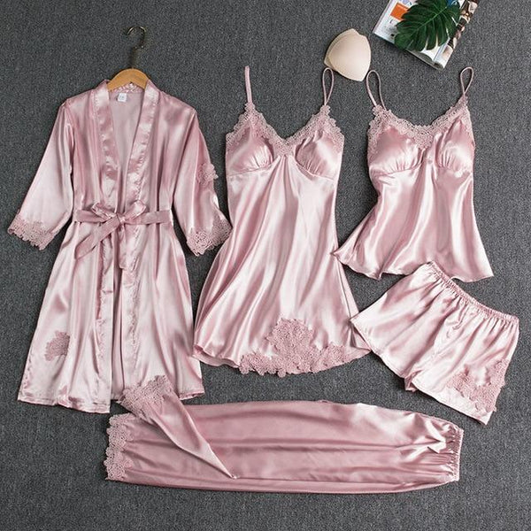 Set 5 pijamale din Satin Roz Blossom – Nocturna